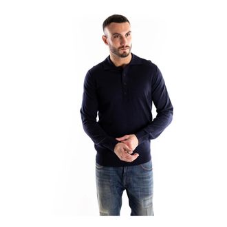 Paolo Pecora Maglia Polo in Lana Merino Extrafine - - Knitwear - Herren - Blau - S