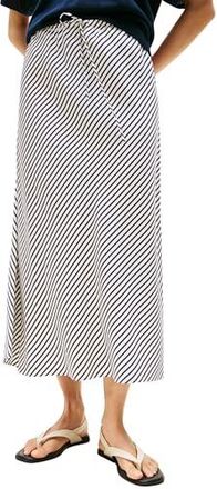 Tommy Hilfiger Jupe Femme Twill Midi Bias avec Lien &agrave; Nouer, Multicolore (Textured STP/Dark Night Navy), 44