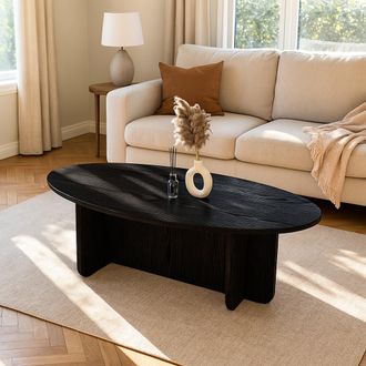 Moebel17 Couchtisch Luminous Schwarz Holzoptik, geometrisches Gestell, modern, beistelltisch, Tisch, kaffeetisch, 120x39,8x60 cm, 93434 (Schwarz)