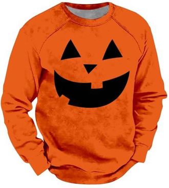 Generic DENGJIAMY - Sweat-shirt dHalloween tendance pour homme - Pull de vacances décontracté à col rond - T-shirt dautomne pour homme - Chemise orange à manc