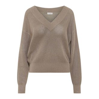 Brunello Cucinelli Femme, Pulls, Brun, Taille: 42 FR Scollo V ML