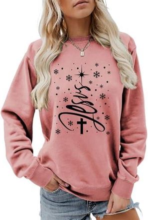 Generic Chandails de Noël Jésus pour femmes religieuses et religieuses, pulls chrétiens vintage, sommets de sapin de Noël, hauts de vacances de Noël, rose, 3X