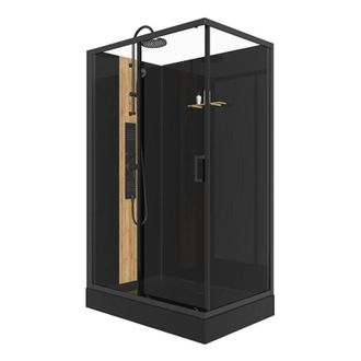Vente-Unique Cabine de douche hydromassante rectangulaire avec bambou - Installation réversible - Noir mat - L120 x l80 x H225 cm - vituna