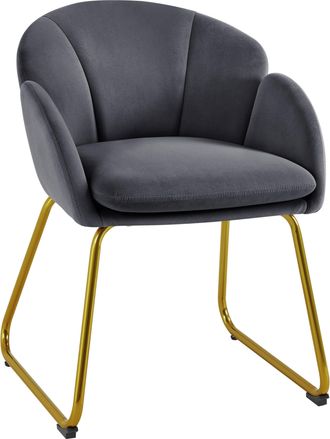 Yaheetech Sessel mit Blütenblatt-Rückenlehne, Ohrensessel modern für Schminktisch, Polstersessel mit Armlehnen, Lehnstuhl mit Metallbeinen Gold, für Wohnzimmer/