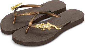 UZURII Slipper & Pantoletten - Zehentrenner Gold Crocodile Switch - Gr. 35,5 (EU) - in Braun - f&uuml;r Damen