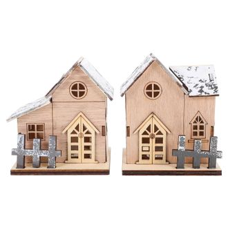 BESPORTBLE 2 St&uuml;ck LED Leuchtende Kleine Holzh&auml;user Weihnachtsdekoration Holzdeko mit Warmwei&szlig;em Licht f&uuml;r Schreibtisch Wohnzimmer und Weihnachtsfeier