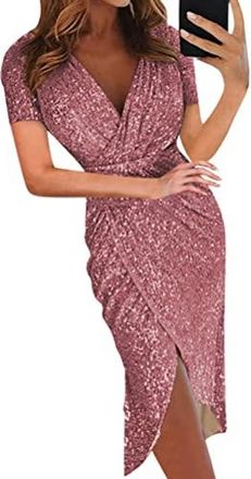 ORANDESIGNE Robe De Soirée Femme Chic Et Glamour Mi Longue Crayon Élégante Robe Brillante Paillette Disco Casual Robe De Cérémonie Cocktail Bal Fete Clubbing Moul