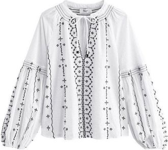 Next Langarmbluse Langärmelige Boho-Bluse mit Kontraststickerei (1-tlg)