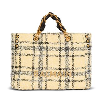 Balmain Femme, Sacs, Jaune, Taille: ONE Size Plaid Tweed 1945 Tote Bag