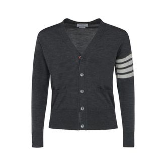 Thom Browne Homme, Pulls, Gris, Taille: L Poignets Ray&eacute;s Cardigan en Laine Polaire