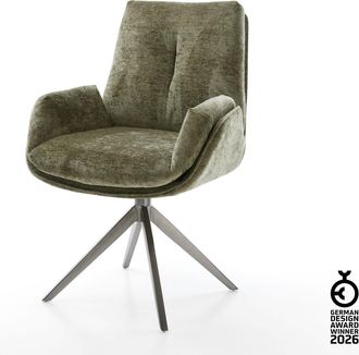 DELIFE Drehstuhl Clea-Flex Chenille Olive Kreuzgestell breit Graphit 360&deg; drehbar Wippfunktion, Esszimmerst&uuml;hle