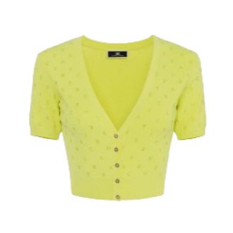 Elisabetta Franchi Lettering Strass Cropped Cardigan - - Knitwear - Damen - Gelb - S