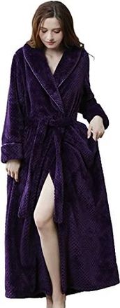 Generic Peignoir dhiver chaud pour femme, long peignoir en polaire thermique à col châle, peignoir de spa doux et chaud, robe longue en polaire, peignoir dhiv