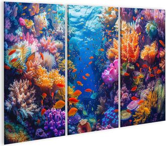 Islandburner Bild auf Leinwand Lebhaftes Korallenriff-Ã-kosystem mit bunten Fischen und üppigem Wachstum, Unterwasse Bilder Wandbilder Poster