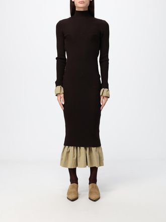 Moschino Midi-Etuikleid aus Merinowolle mit Vichy-Muster und Rollkragen