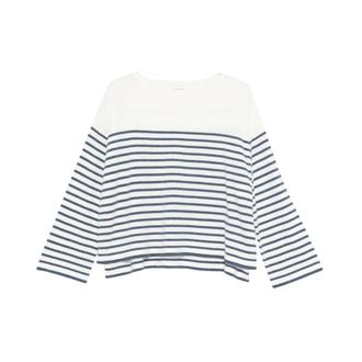 C.T. Plage Gestreifter Pullover mit U-Boot-Ausschnitt - - Tops - Damen - Wei&szlig; - M