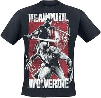 Deadpool Wolverine Homme T-Shirt Manches Courtes Noir L 100% Coton Regular/Coupe Standard