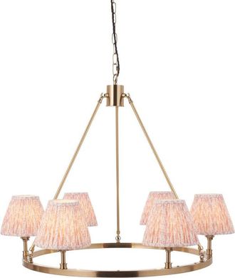 Endon Lighting Chester Suspension en laiton vieilli bross&eacute; avec abat-jour en tissu feuille couleur p&ecirc;che 16 cm 6 x B22