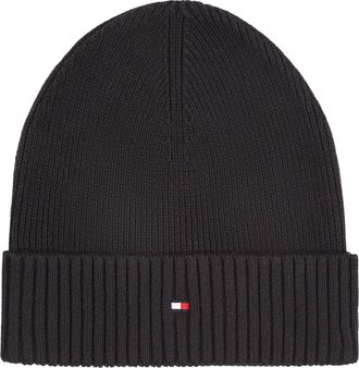 Tommy Hilfiger Herren Strickmütze Flag Cotton Beanie mit Kaschmir, Schwarz (Black), Einheitsgröße