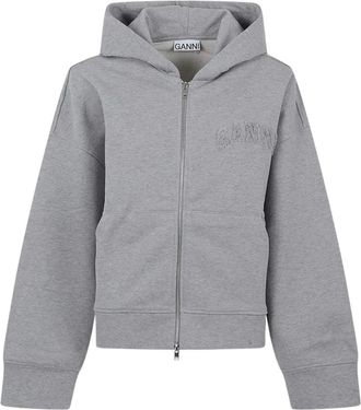 Ganni Femme, Sweatshirts et sweats &agrave; capuche, Gris, Taille: 36 FR Sweat &agrave; capuche zipp&eacute; &agrave; double sens