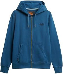 Superdry Veste à capuche délavée Essential pour homme avec logo, Insigne délavé bleu, XXL