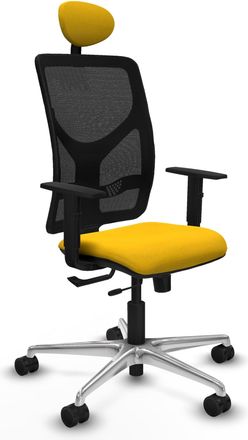 Piqueras y Crespo Stuhl mit Nackenst&uuml;tze, 1D-Arme, h&ouml;henverstellbare Lendenwirbelst&uuml;tze und festes Kopfteil, ausgestattet mit Syncro/Traslack und Schneideschaum, Schwar