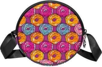 Generic Sac &agrave; bandouli&egrave;re rond rond pour femme, petit sac &agrave; bandouli&egrave;re color&eacute; en forme de donut avec fermeture &eacute;clair et bretelles r&eacute;glables