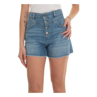 Liu Jo Femme, Shorts, Bleu, Taille: W26 Shorts en coton taille haute avec logo