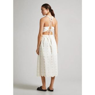 Pepe Jeans London Leinen und Rayon Midi Kleid - - Dresses - Damen - Wei&szlig; - M