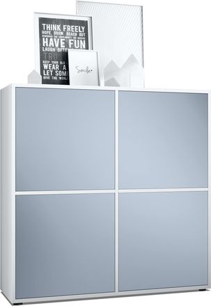 Vladon Highboard Cuba V2 Schrank 104 x 105,5 x 35,5 cm Sideboard mit 8 Fächern, Made in Germany, Korpus in Weiß matt/Fronten in Denim matt