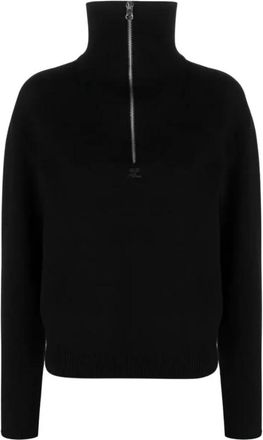 Courr&egrave;ges Femme, Sweatshirts et sweats &agrave; capuche, Noir, Taille: 40 FR Pull Zipp&eacute; En Laine