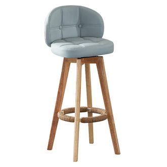 Generic 28 Zoll (ca. 71 cm) drehbarer Barhocker aus Leder mit gepolsterter R&uuml;ckenlehne und Sitzfl&auml;che, Beinen aus massivem Gummibaumholz, runder Fu&szlig;st&uuml;tze, La