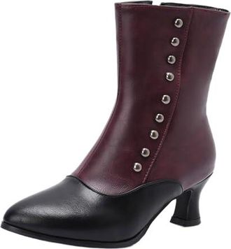 SJJH Bottines pour femme - Talon bloc de 5,5 cm et motif rivets - Int&eacute;rieur doubl&eacute; et fermeture &eacute;clair - Pour le quotidien et les loisirs, Pourpre, 44 EU