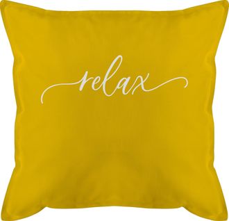 Shirtracer Kissen 50x50 - Statement - Relax Schriftzug wei&szlig; - 50 x 50 cm - Gelb - relaxkissen Aufdruck Statement-Kissen Statements Relax motivkissen mit der Aufs