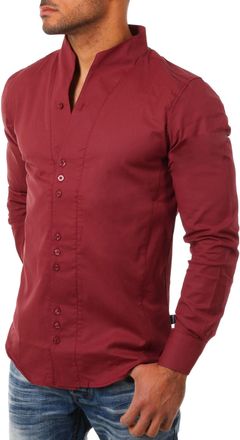 Carisma Herren Uni Langarm Stehkragen Hemd Slimfit tailliert figurbetont Party Club Look Optik Freizeit Casual einfarbig Basic H-902, Gr&ouml;sse:M, Farbe:Korallen