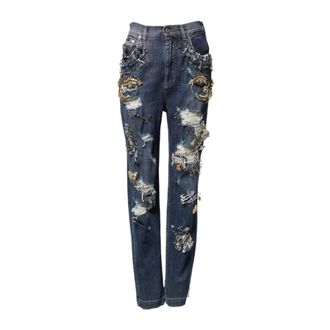 Dolce & Gabbana Femme, Jeans, Bleu, Taille: 38 FR Jean en denim rehauss&eacute; de strass