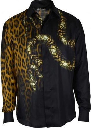 Roberto Cavalli Homme, Chemises, Multicolore, Taille: S Chemise en soie &agrave; imprim&eacute; animalier