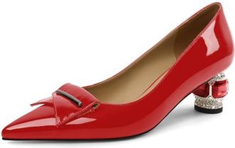 elashe Escarpins Femme Prêts pour lÉvénement en Cuir Verni Talon Bloc 5 cm Accents de Strass Cristal Étincelant Bout Pointu Enfilage Facile pour Mariages Gal