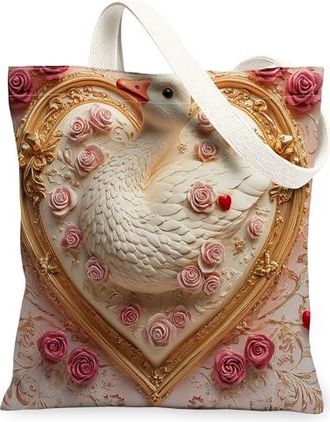 Generic Sac fourre-tout en toile doie pour faire du shopping 33 x 38,1 cm, sac d&eacute;picerie r&eacute;utilisable pour la Saint-Valentin, sac d&eacute;picerie pour femme, peintu
