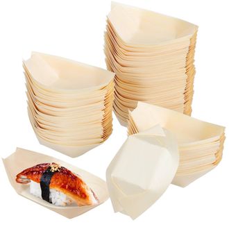 Yarnow Einweg Sushi Boot Snackschalen Aus Holz 8.5X6X3Cm Umweltfreundliche Fingerfood Schale F&uuml;r Sushi Salate Und Desserts Party Geschirr