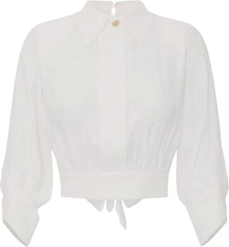 Elisabetta Franchi Femme, Blouses et Chemises, Beige, Taille: 42 FR Blouse en Georgette avec Ceinture &agrave; Nouer