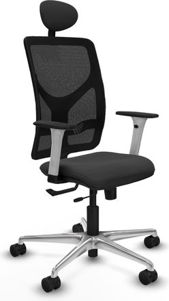 Piqueras y Crespo B&uuml;rostuhl mit wei&szlig;en und schwarzen Armlehnen, h&ouml;henverstellbarer Lendenwirbelst&uuml;tze und festem Kopfteil, ausgestattet mit Syncro/Traslack. Schwarz/Dun