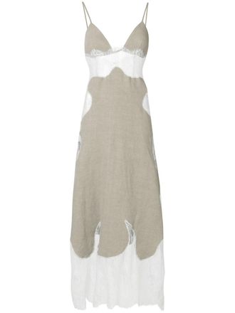 Off-white robe-nuisette mi-longue &agrave; empi&egrave;cements en dentelle - Tons neutres