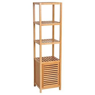 HOMCOM Badezimmerschrank schmal, Hochschrank Toilettenschrank mit 3 offenen F&auml;chern, Badschrank Bambus f&uuml;r kleine R&auml;ume, Wohnzimmer, Badezimmer 36 x 33 x 140
