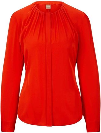 HUGO BOSS Bluse f&uuml;r Damen, Seide, Regul&auml;r, Lang&auml;rmlig (Leuchtend Orange)