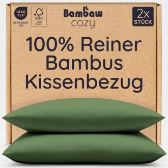 Bambaw Kopfkissenbezug Bambus 75x50 cm, 2-er Pack, haarschonende, weiche und k&uuml;hlende Kopfkissenbez&uuml;ge f&uuml;r Allergiker, Anti Akne und antibakterielle Kissenbe
