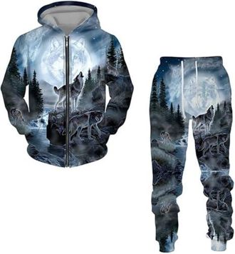 Generic Surv&ecirc;tement pour homme avec motif loup 3D - Veste et pantalon de sport - Ensemble athl&eacute;tique d&eacute;contract&eacute; et chaud pour jogging, 03, 4XL