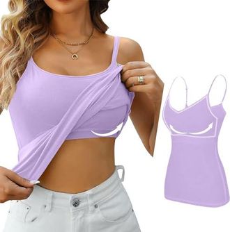 Generic HUIFUAO Camisole pour Femme, Soutien-Gorge intégré, débardeur Blanc pour Femme, Gilet Sexy, débardeur dété Basique avec Soutien-Gorge intégré (A02 Vio