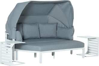 OUTSUNNY 4-teiliges Gartenm&ouml;bel-Set mit Beistelltisch Dach Bank Balkonm&ouml;bel Set Sofa mit Kissen Outdoor Aluminium Wei&szlig;+Grau