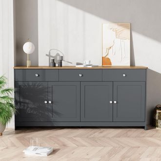 Generic LZPUOUI Sideboard k&uuml;chenschrank holzfarbe Anrichte Grauschwarz buffetschrank mit schubladen Stauschrank 160 cm f&uuml;r k&uuml;chen Sideboard als Beistellschran